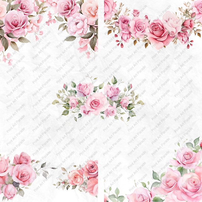 Pink Rose Border Clipart PNG Watercolor Pink Rose Border Floral Border ...