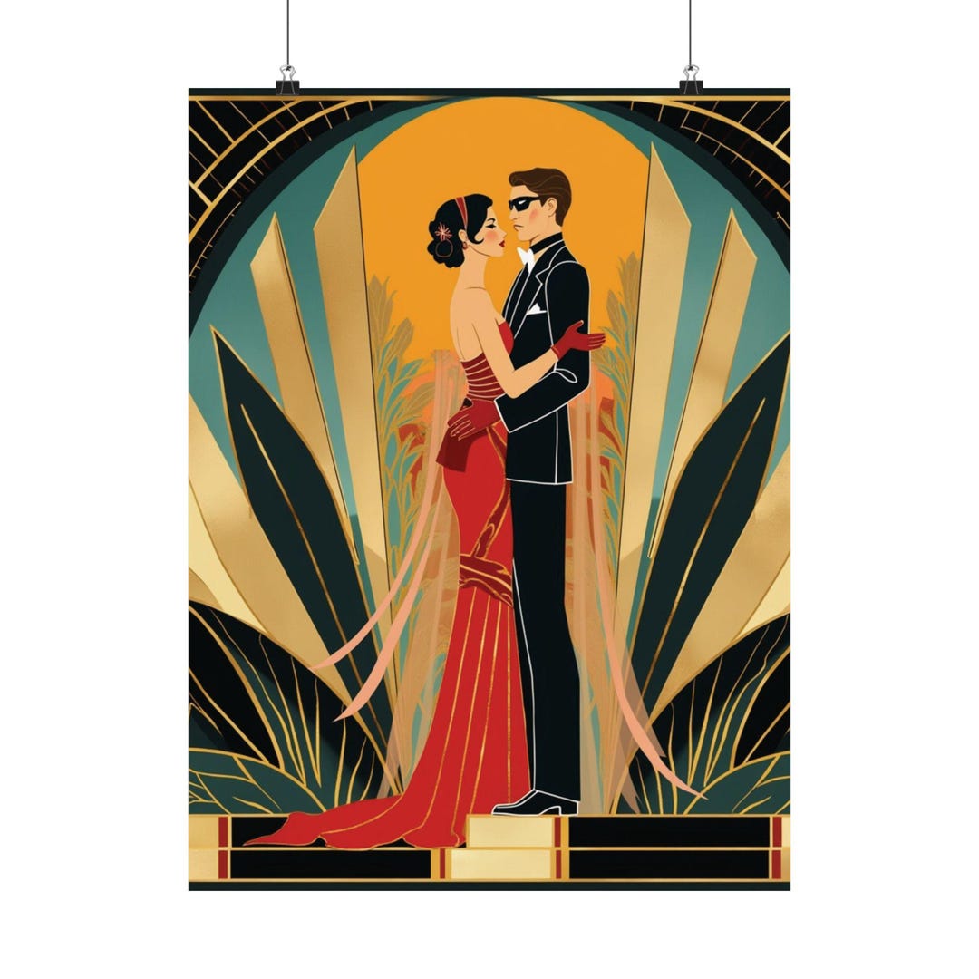 Vintage Art Deco Poster, Elegant Couple in Stylish Attire, Classic ...