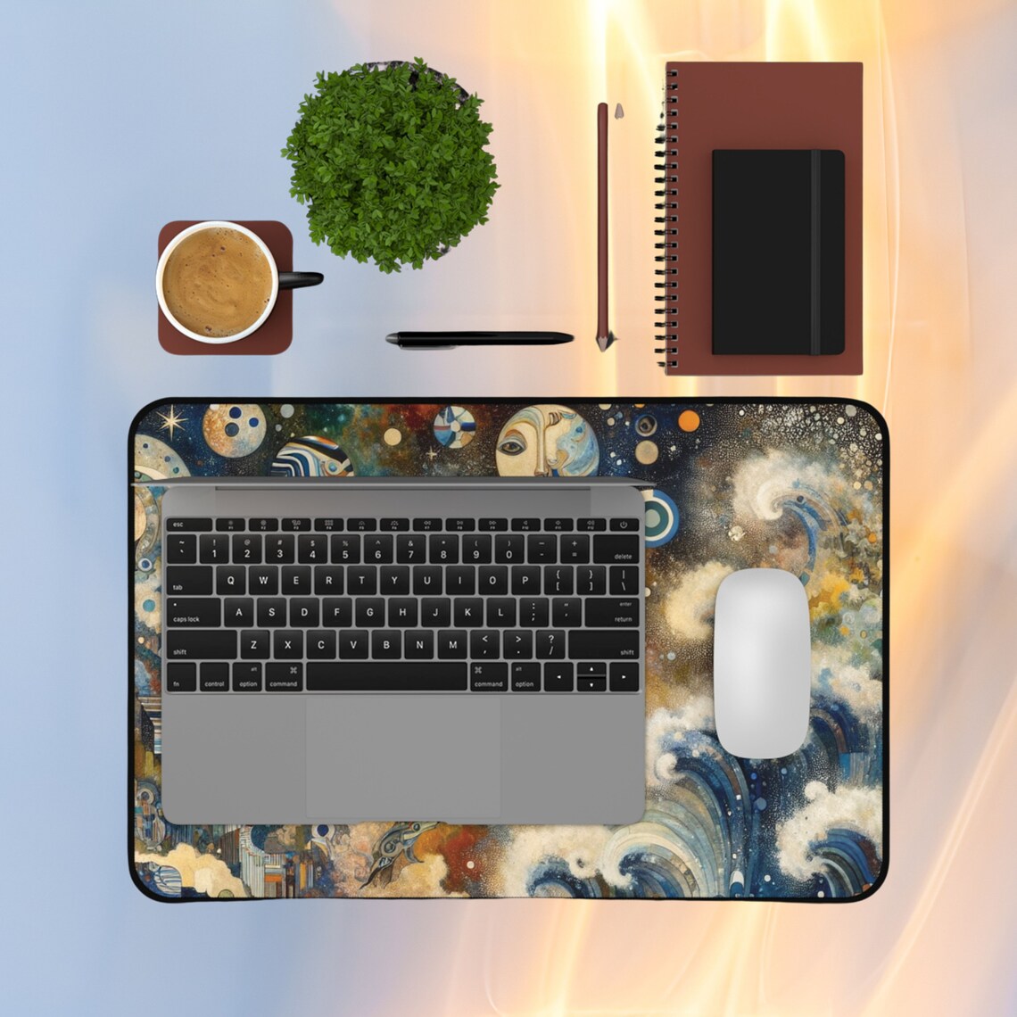 Abstract Cosmic Ocean Art Desk Mat, Surreal Galaxy Wave Design ...