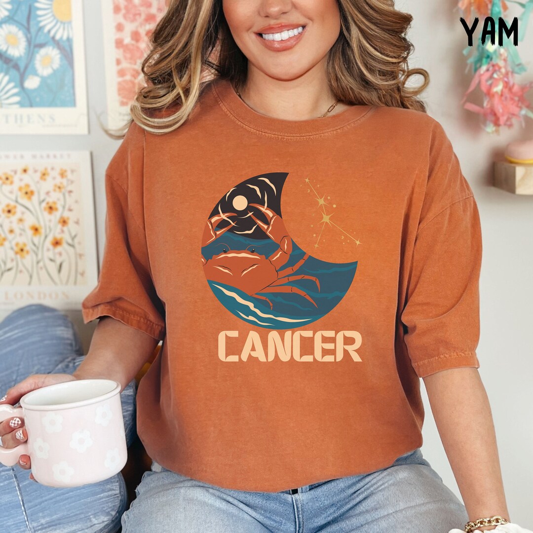 Cancer Zodiac Sign T Shirt Birth Sign T Moon And Stars Graphic Tee