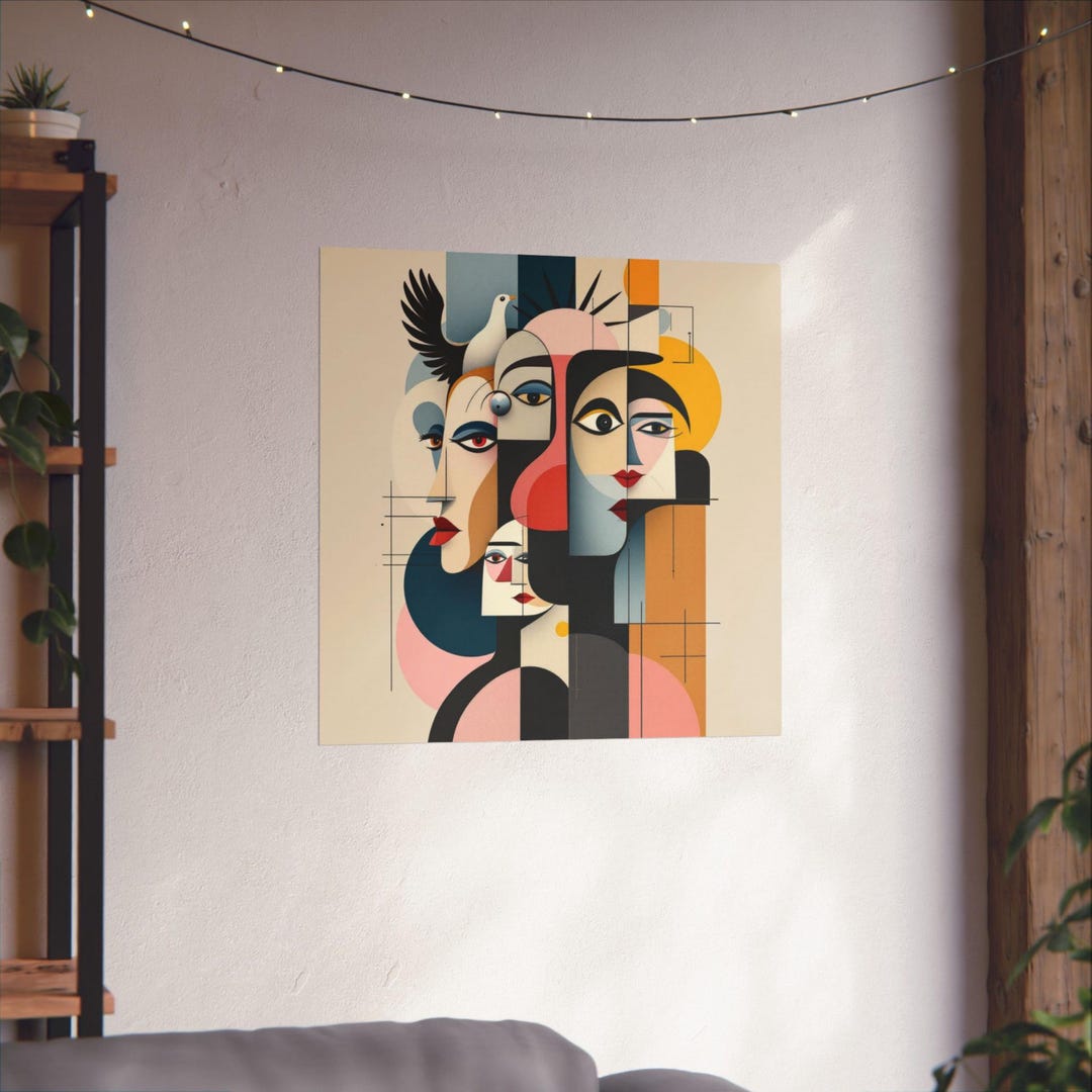 Abstract Modern Wall Art, Geometric Faces Art Print, Colorful Home ...