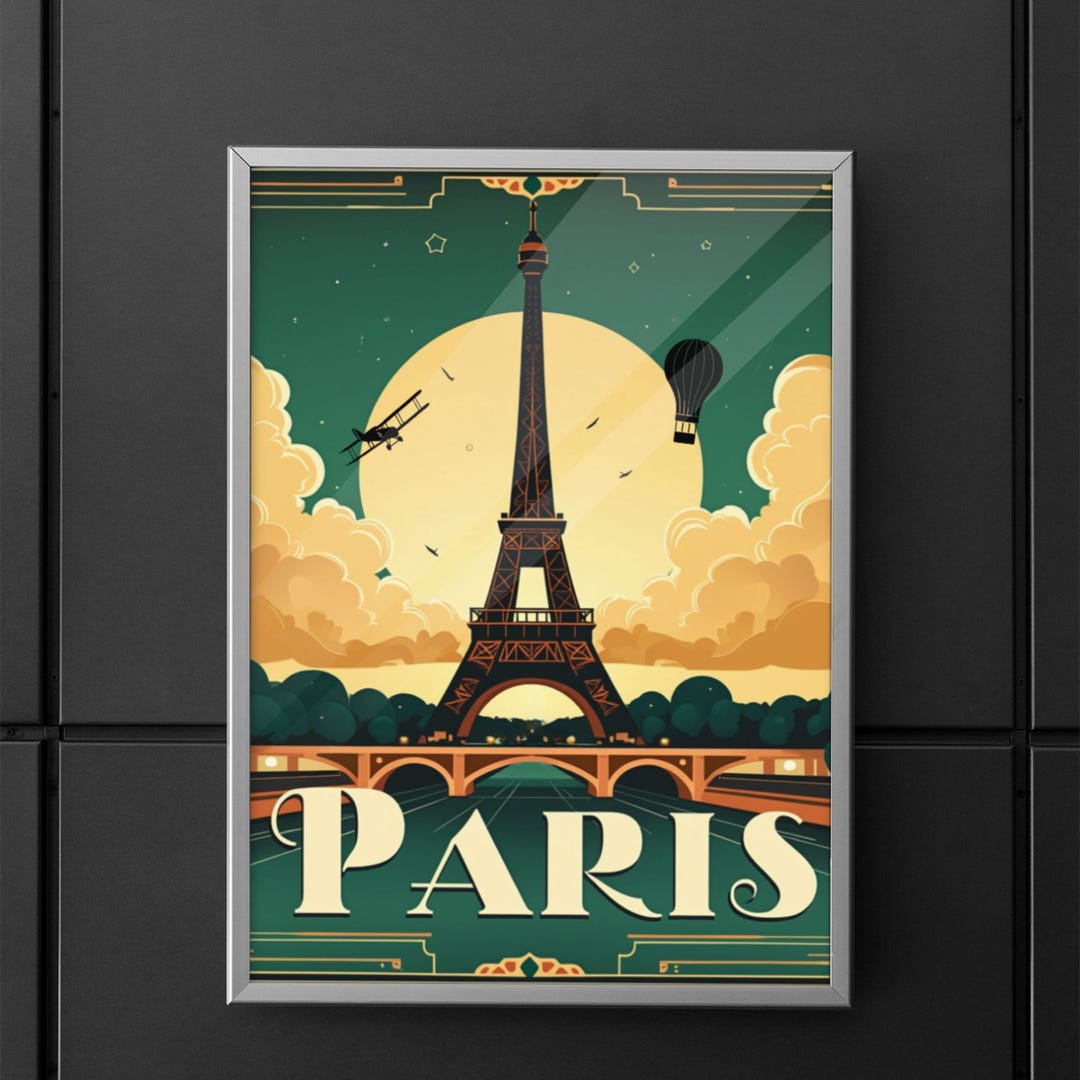 Retro Travel Poster Paris Art Print, Eiffel Tower With Bi-plane and Hot ...