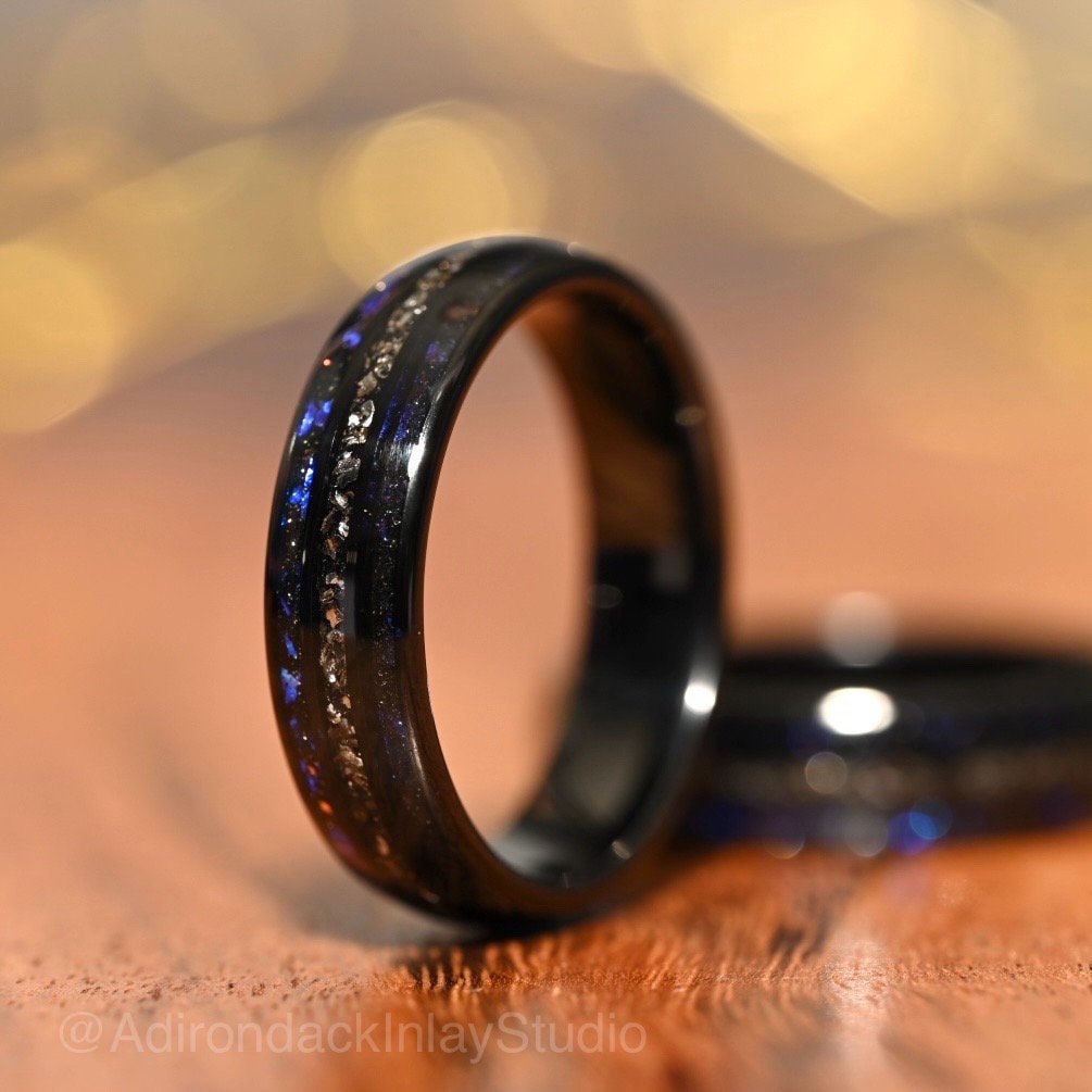 6mm Meteorite Ring, Galaxy Ring, Nebula Ring, Black Tungsten Ring, Mens ...