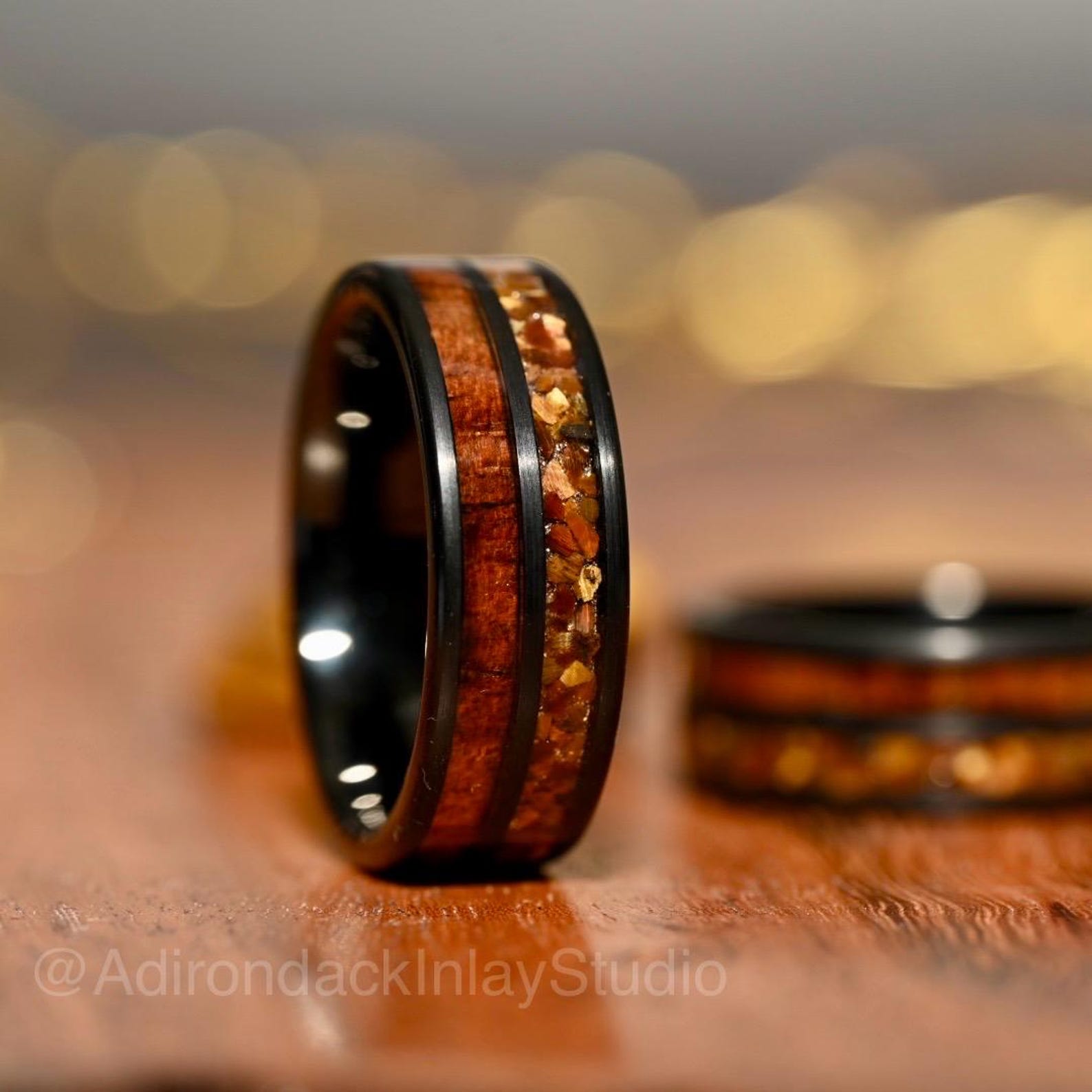 Black 8mm Tigers Eye Band, Tigers Eye Ring Gemstone Mens Ring Wood ...