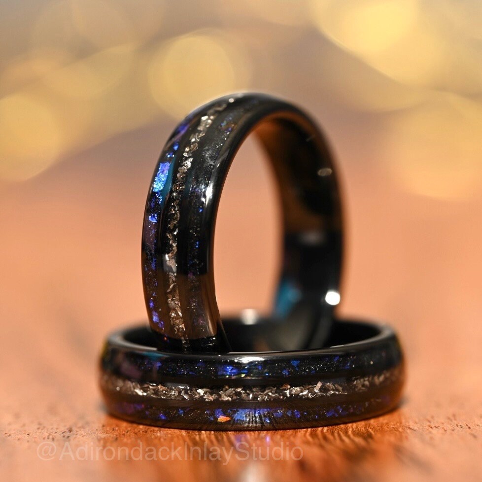 6mm Meteorite Ring, Galaxy Ring, Nebula Ring, Black Tungsten Ring, Mens ...