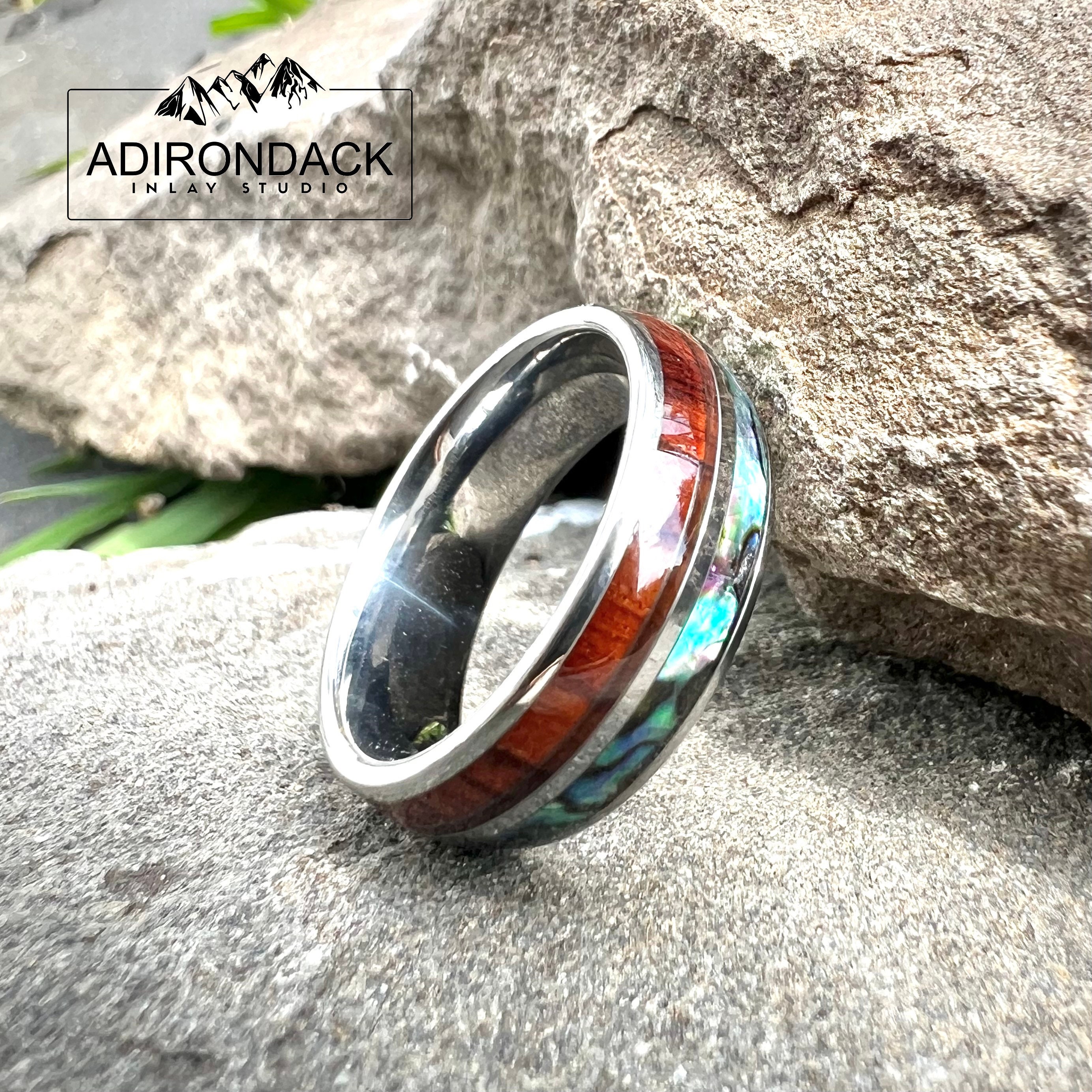 8mm Wood and Abalone Ring, Abalone Ring, Wood Wedding Ring, Mens ...