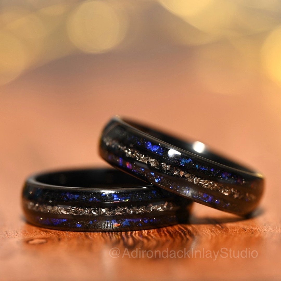 6mm Meteorite Ring, Galaxy Ring, Nebula Ring, Black Tungsten Ring, Mens ...