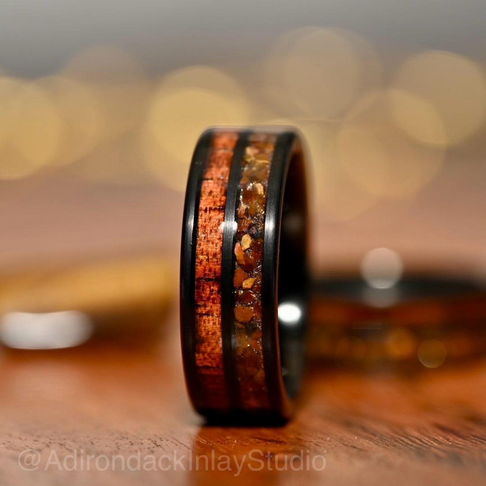 Black 8mm Tigers Eye Band, Tigers Eye Ring Gemstone Mens Ring Wood ...