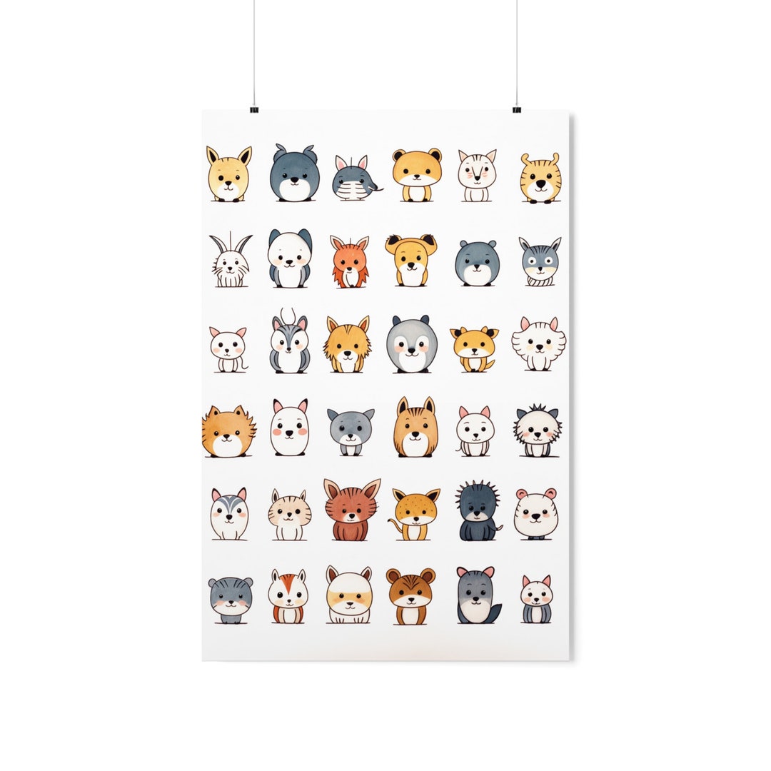 Cartoon Animals Line Drawing Due Collection for Kids Room & - Etsy