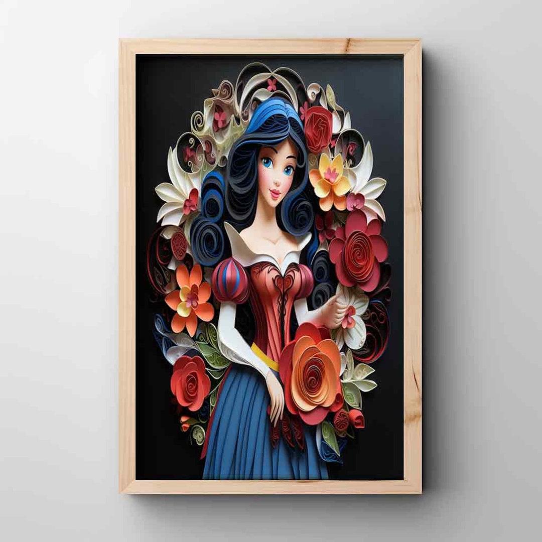 Snow White Inspired Paper Quilling Princess Vertical Wall Art Print ...