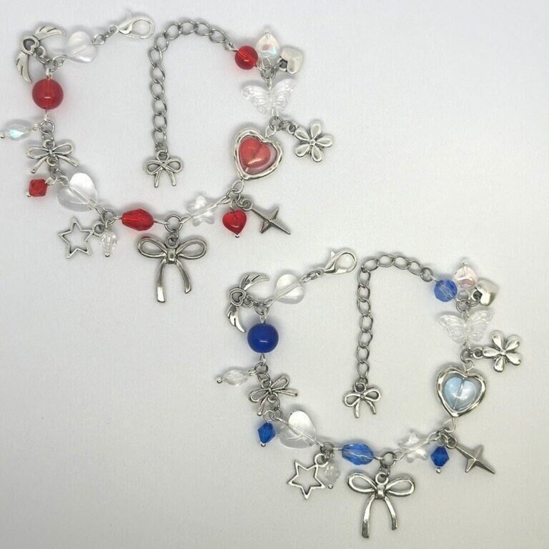 Matching Charm Bracelets: Red & Blue Beaded Friendship Set - Etsy