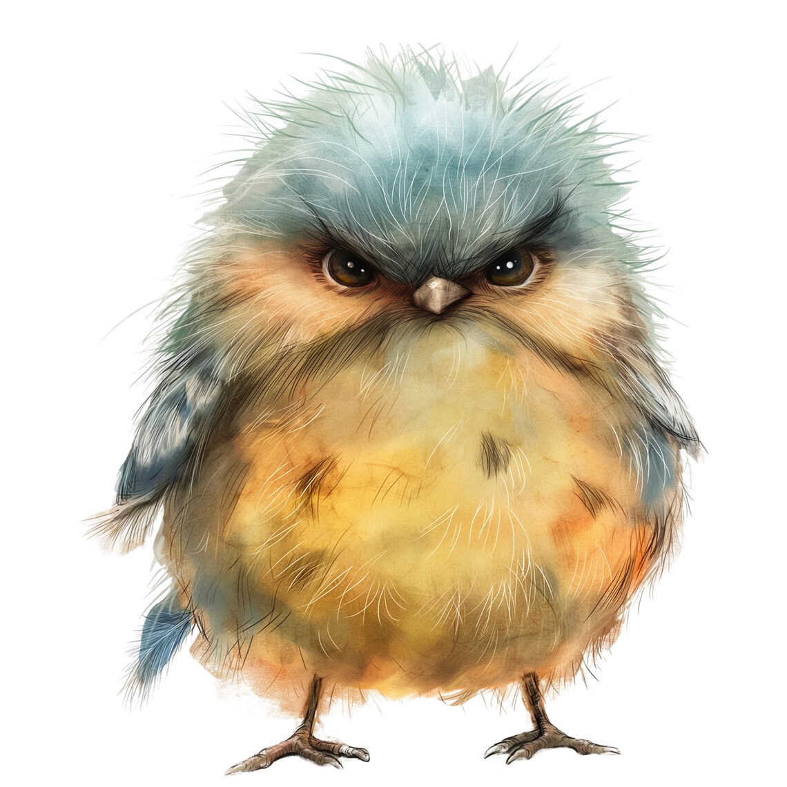 Set of 12 Grumpy Birds Clipart: Digital Art, Watercolor Clipart, High ...