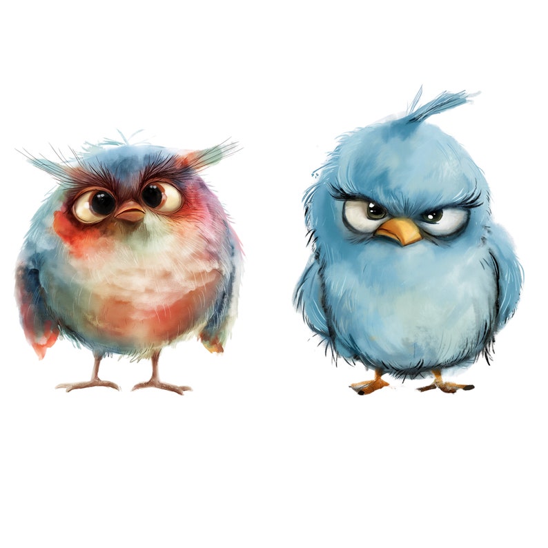 Set of 12 Grumpy Birds Clipart: Digital Art, Watercolor Clipart, High ...