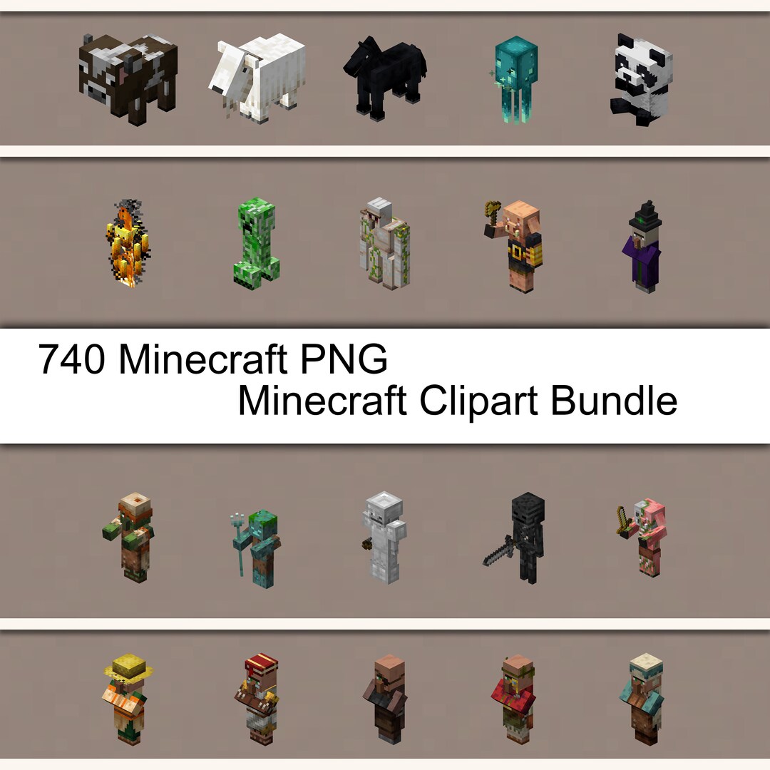 740 Minecraft Clipart Bundle, Png, Pixels, Cliparts, Videogame, Paper ...