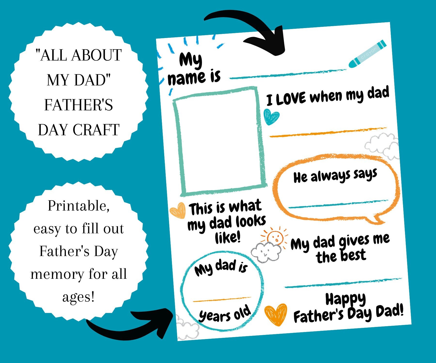 All About My Dad Father's Day Printable Craft! - Etsy