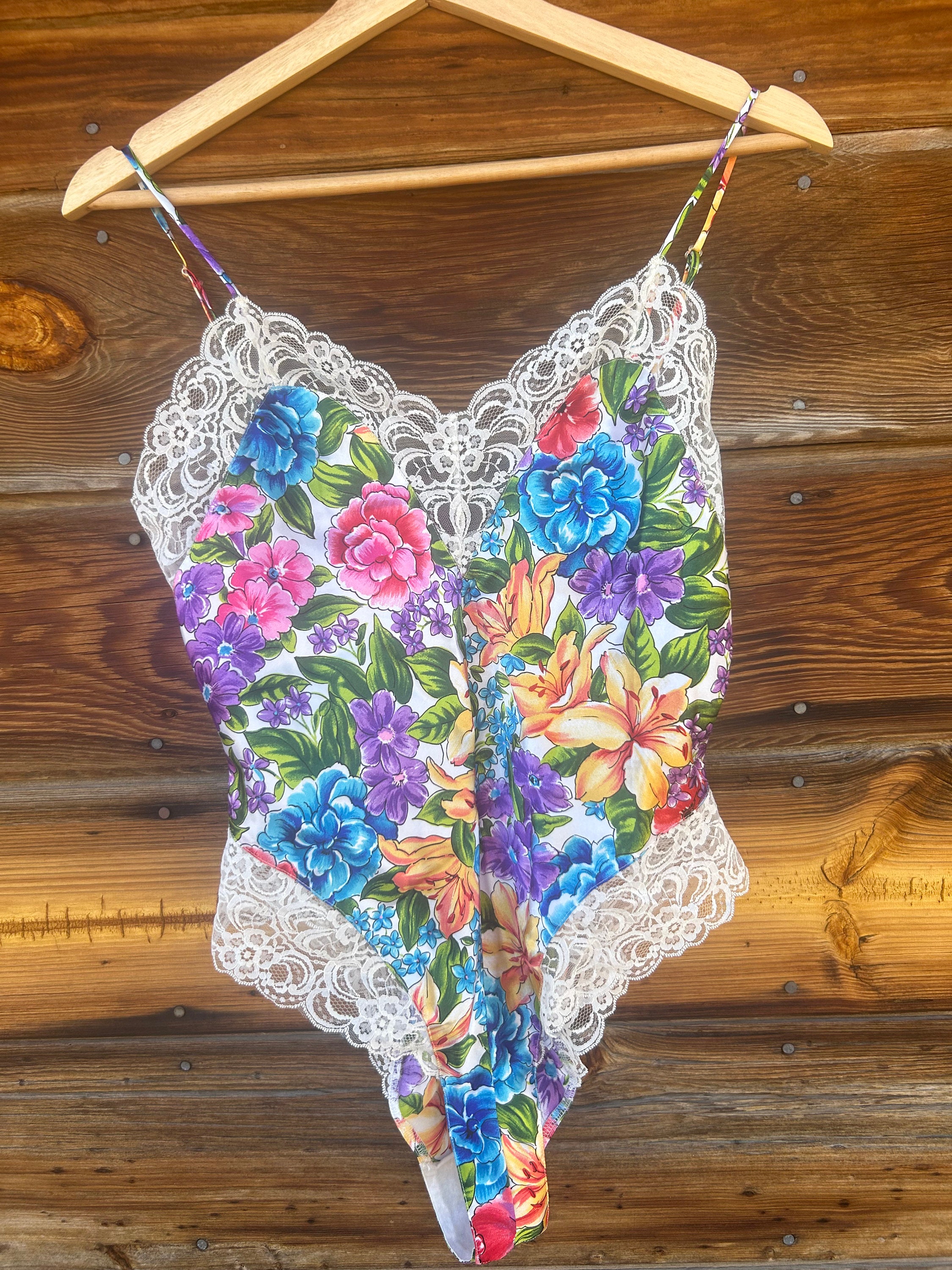 Vintage Floral Satin Teddy Bodysuit - Etsy