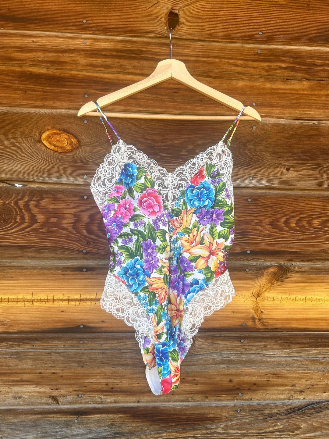 Vintage Floral Satin Teddy Bodysuit Etsy