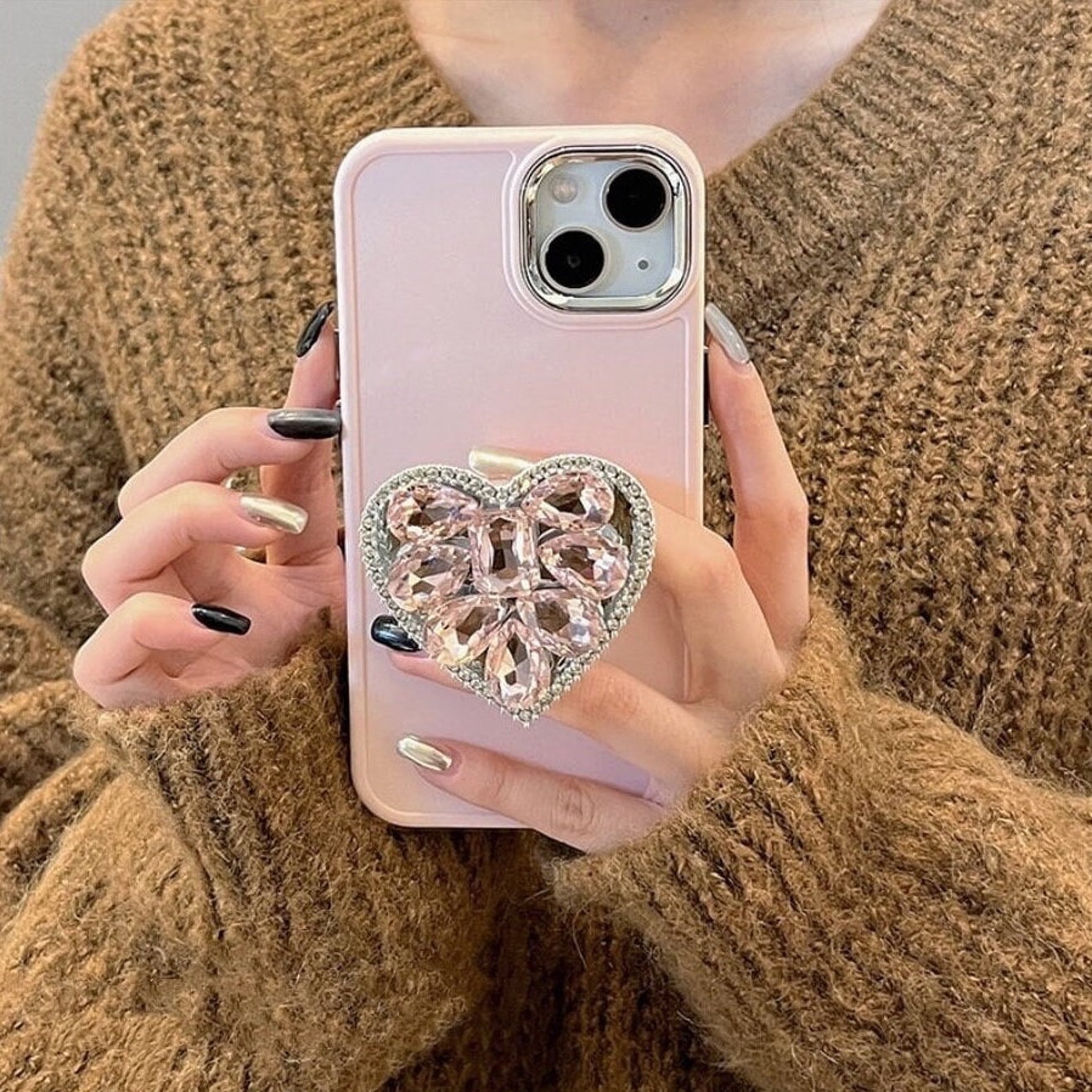 Cute Bling Solid Phone Case With Built in Rhinestone Gem Heart - Etsy