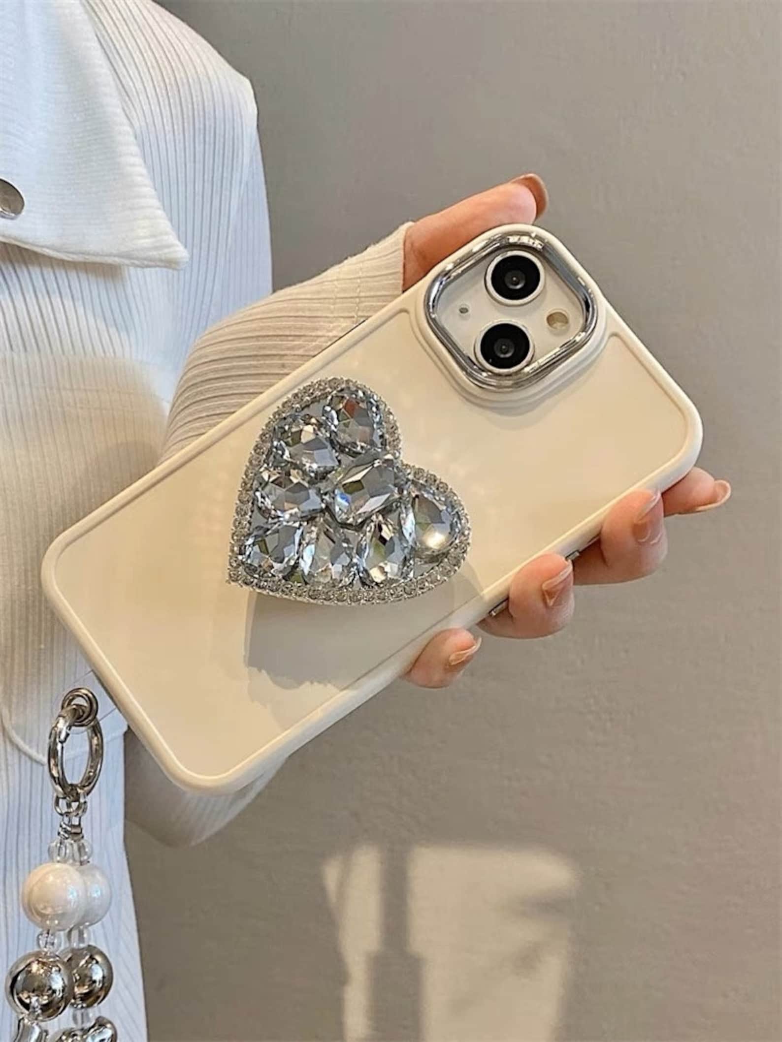 Cute Bling Solid Phone Case With Built in Rhinestone Gem Heart - Etsy