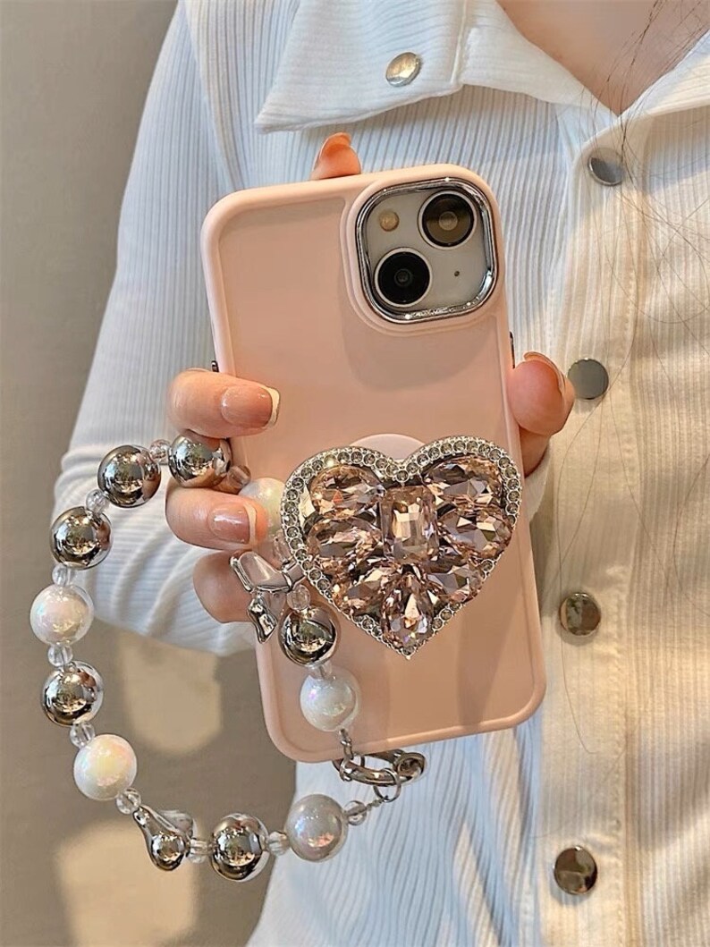 Cute Bling Solid Phone Case With Built in Rhinestone Gem Heart - Etsy