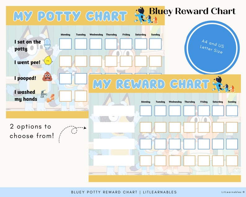 BLUEY Potty Chart | Editable | Reward Chart | Printable | Digital ...