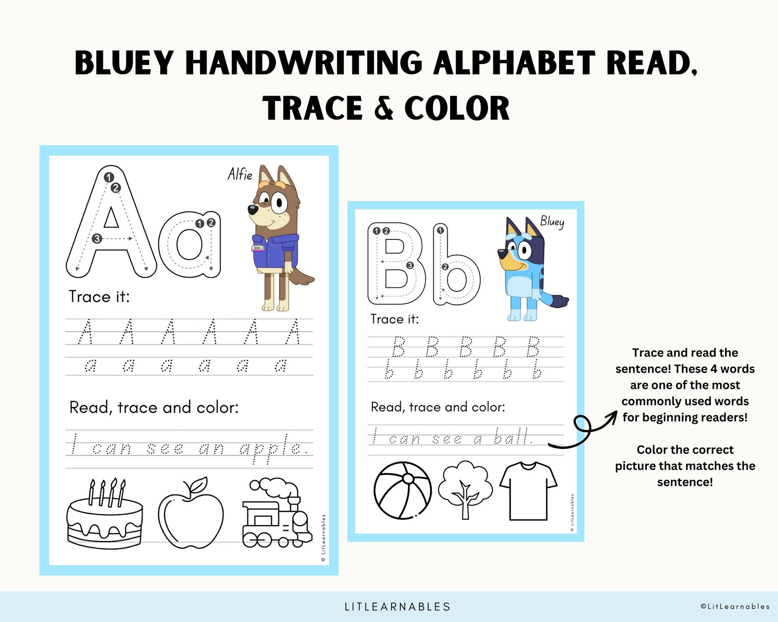 Bluey Handwriting Alphabet Read Trace and Color Prep for School - Etsy