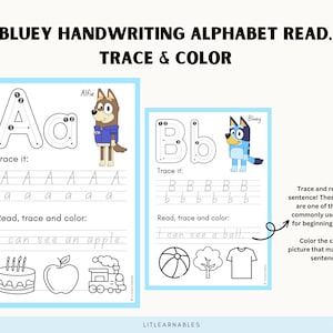Bluey Handwriting Alphabet Read Trace and Color Prep for School - Etsy
