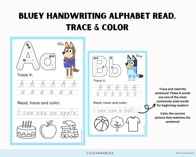 Bluey Handwriting Alphabet Read Trace and Color Prep for School - Etsy ...