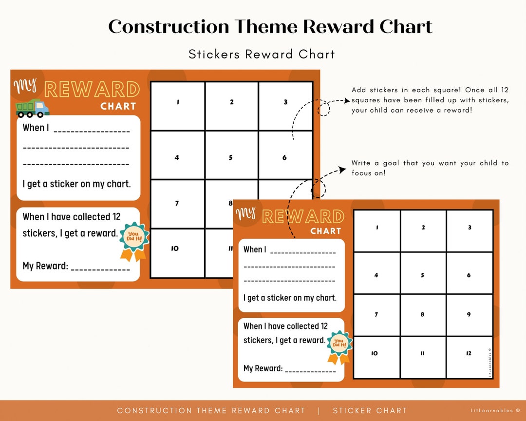 Construction Sticker Reward Chart | Toddler Reward Chart | Classroom ...