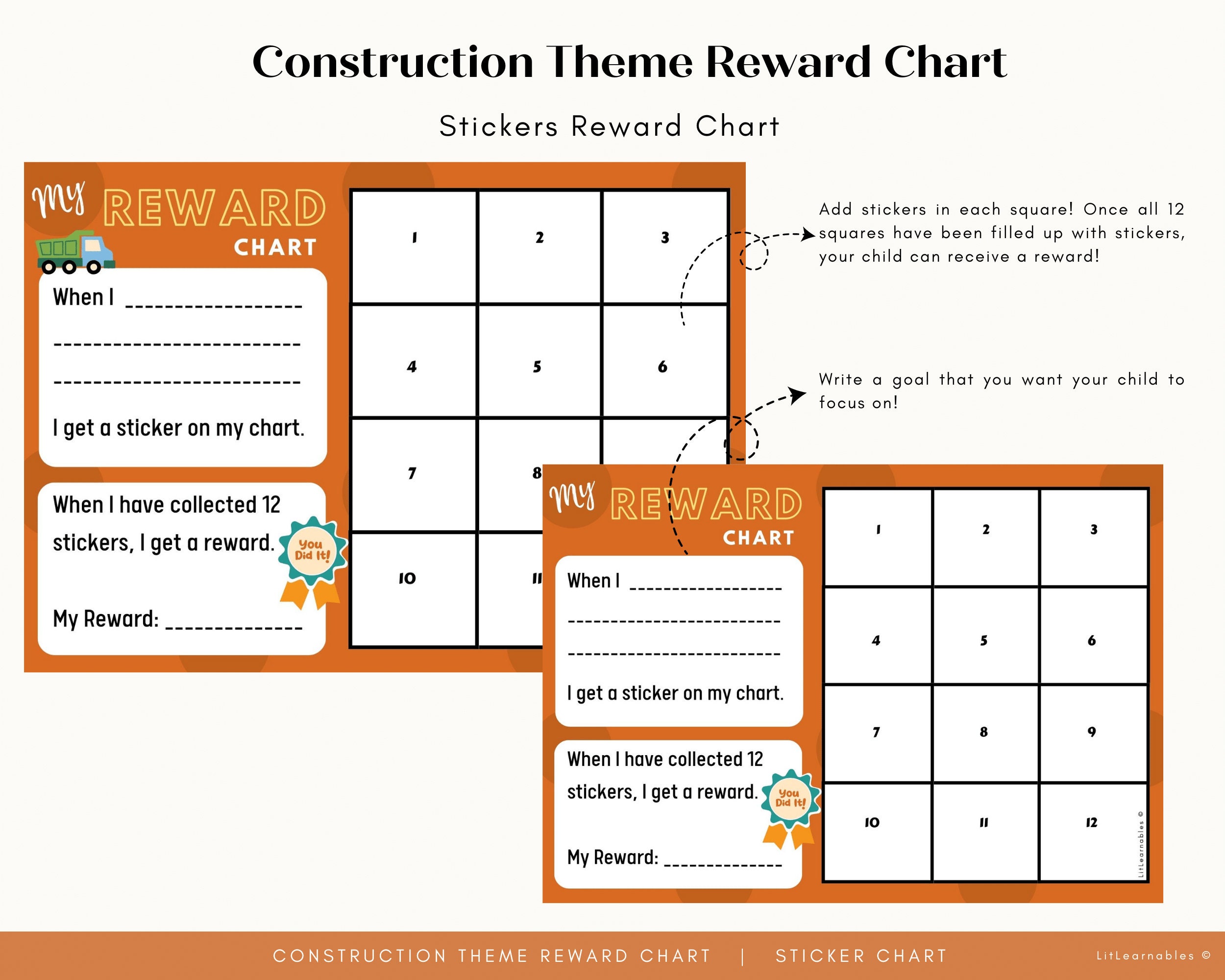 Construction Sticker Reward Chart | Toddler Reward Chart | Classroom ...