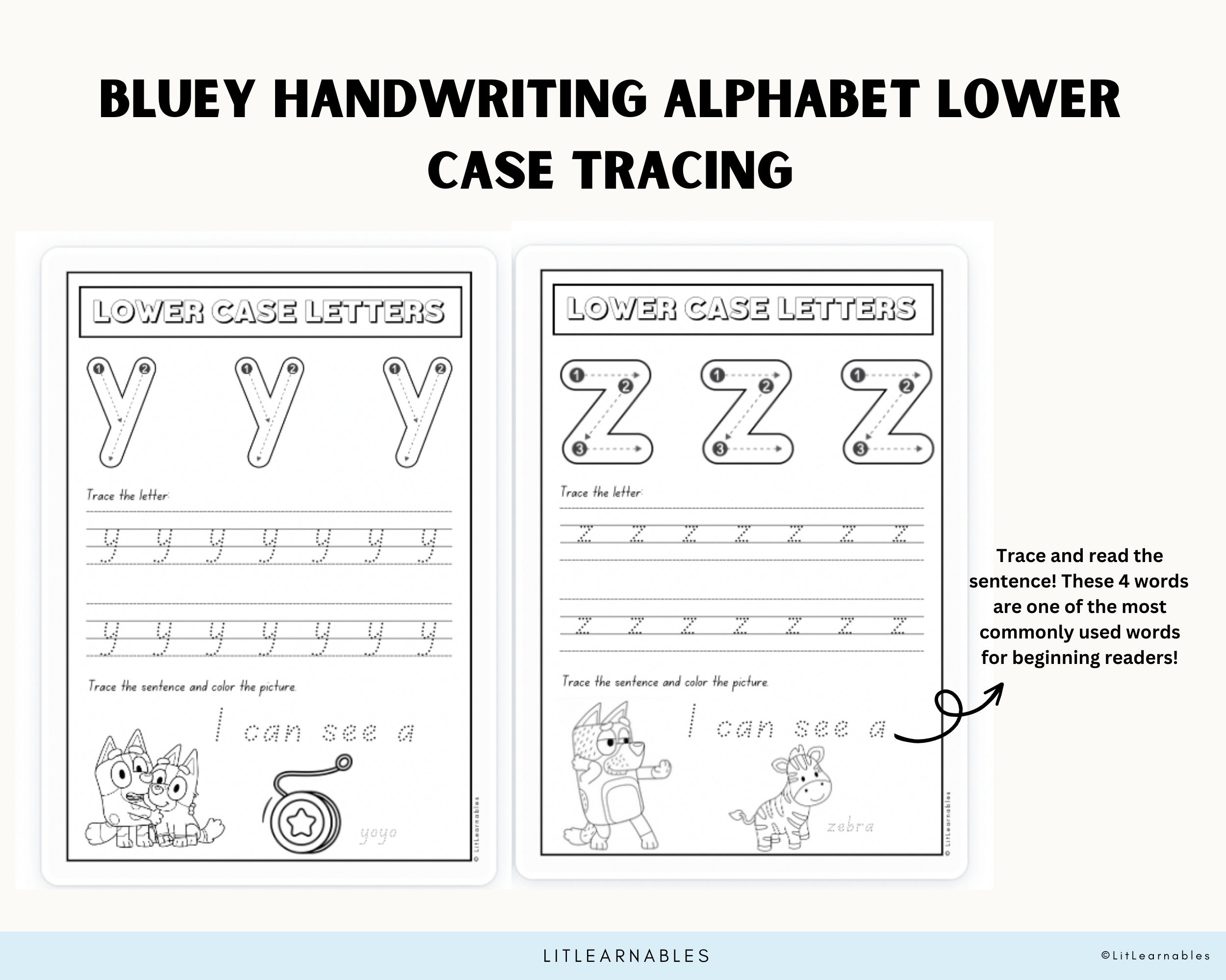 BLUEY Handwriting and Reading Practice, Preschool Learning, Letter ...