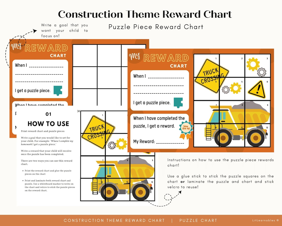 Construction Puzzle Reward Chart | Toddler Reward Chart | Puzzle Reward ...