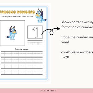 BLUEY Theme Numbers 1-20 Count and Trace Preschool Learning, Learn to ...