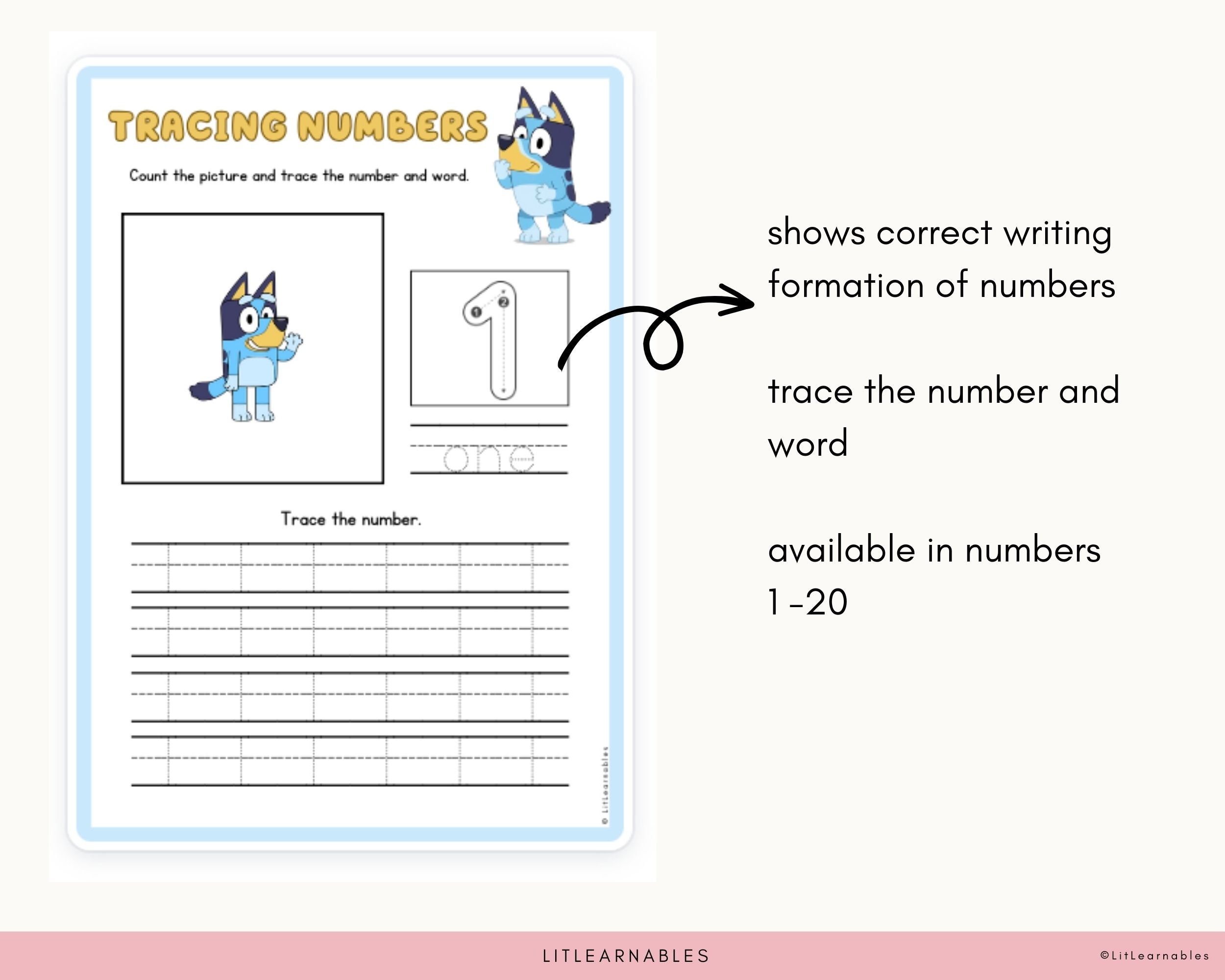 BLUEY Theme Numbers 1-20 Count and Trace Preschool Learning - Etsy ...