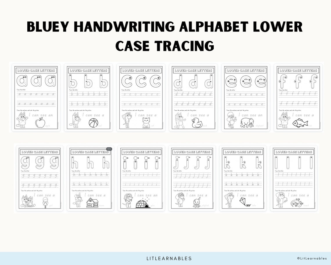 BLUEY Handwriting and Reading Practice, Preschool Learning, Letter ...