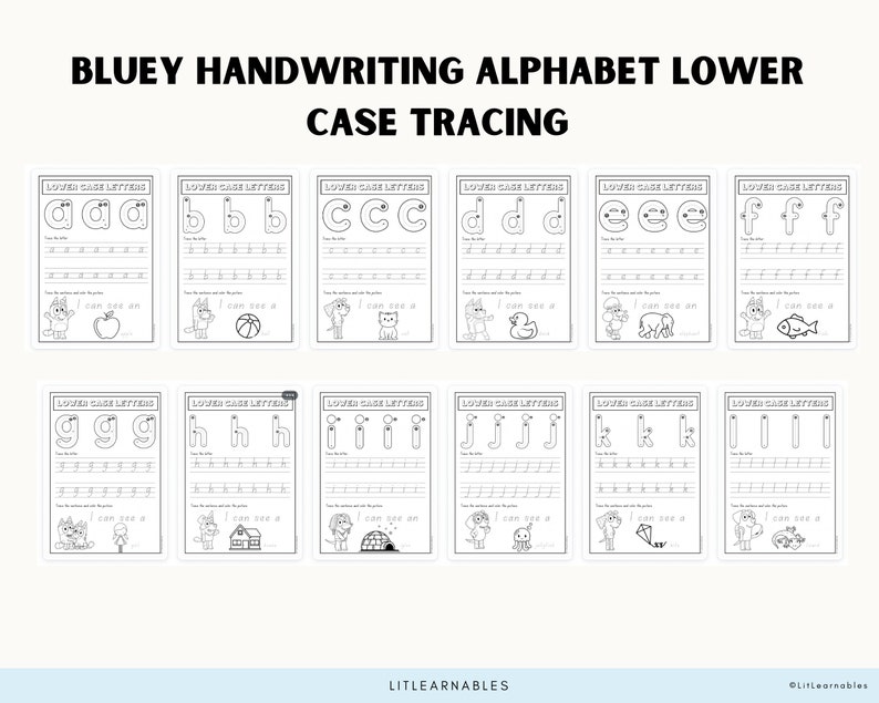 BLUEY Handwriting and Reading Practice, Preschool Learning, Letter ...
