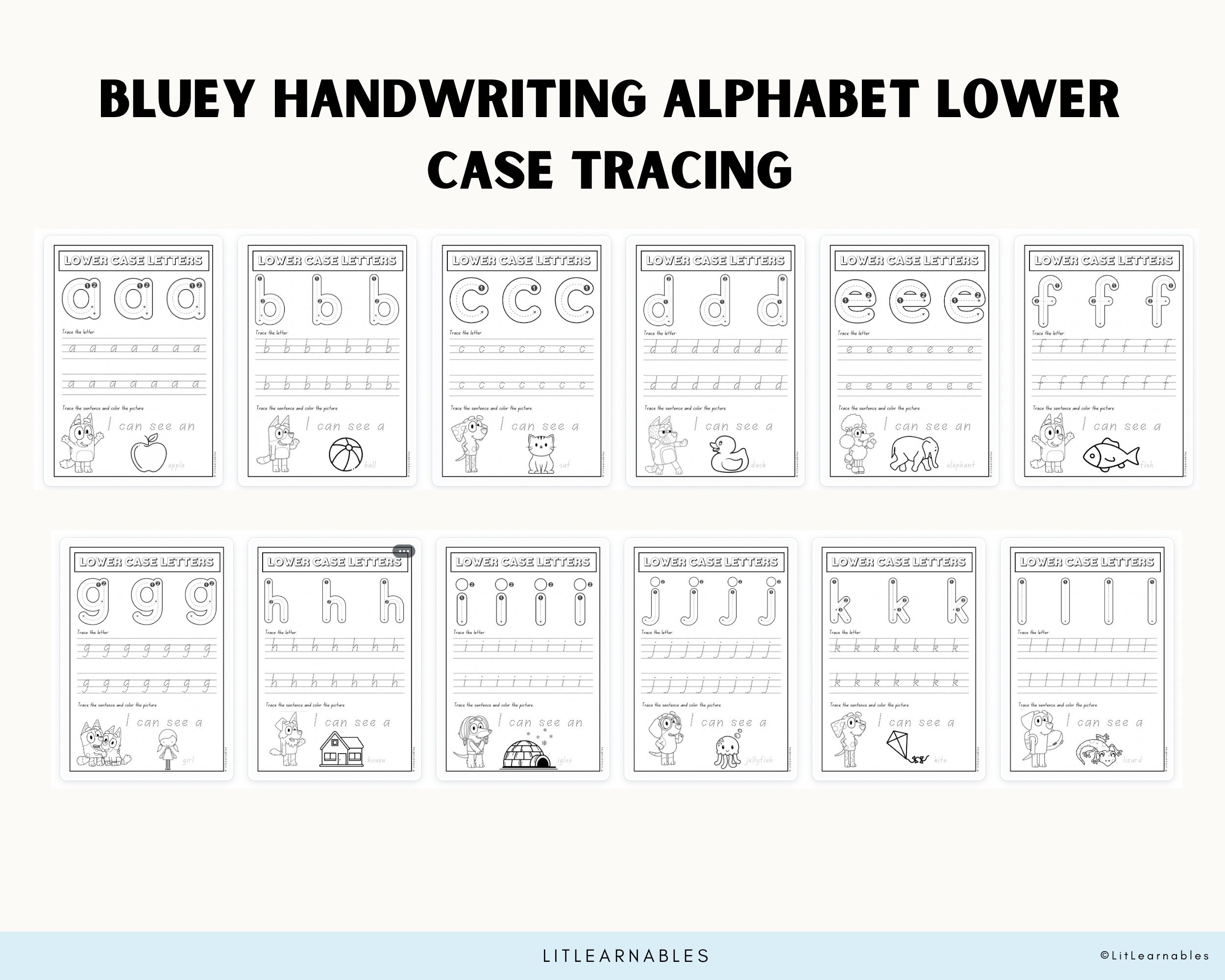 BLUEY Handwriting and Reading Practice, Preschool Learning, Letter ...