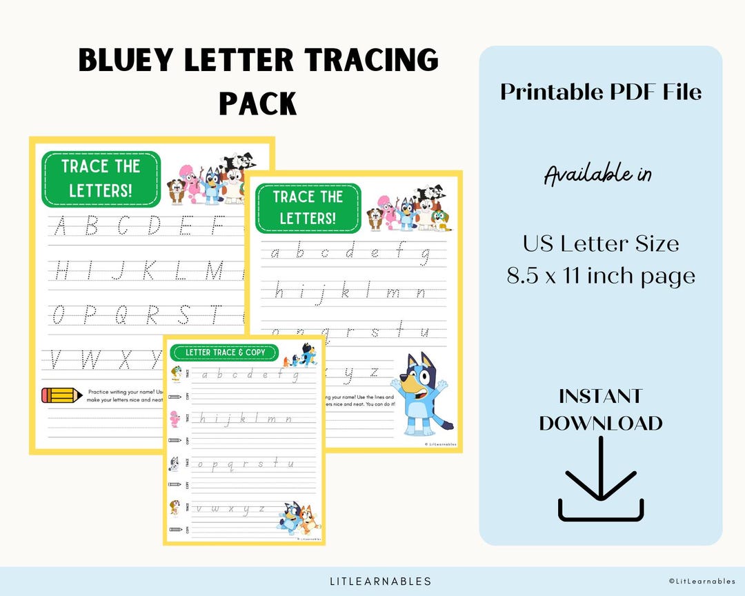 BLUEY Handwriting Preschool Learning, Letter Tracing, Learn to Write ...