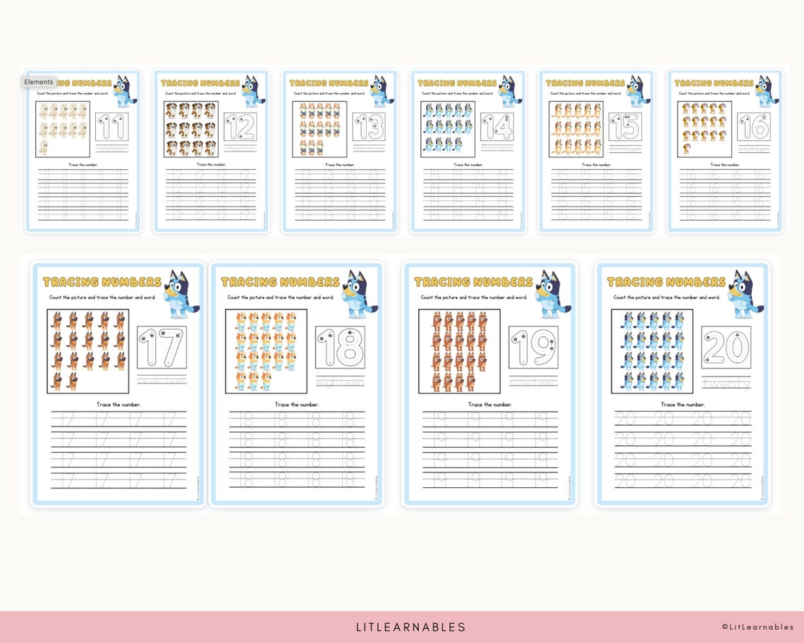 BLUEY Theme Numbers 1-20 Count and Trace Preschool Learning - Etsy ...