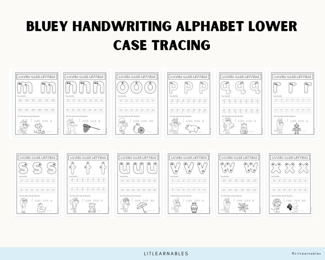 BLUEY Handwriting and Reading Practice, Preschool Learning, Letter ...