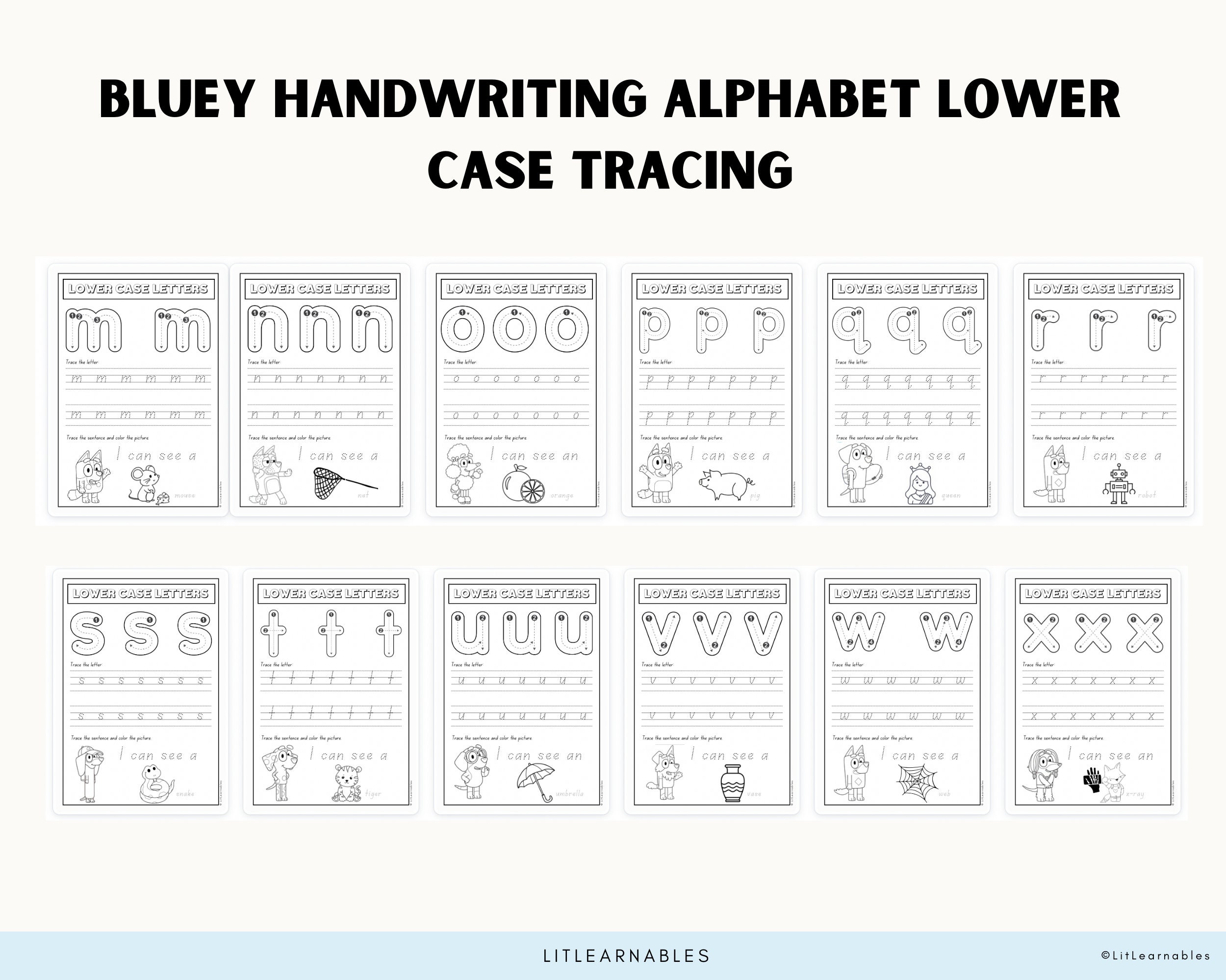 BLUEY Handwriting and Reading Practice, Preschool Learning, Letter ...