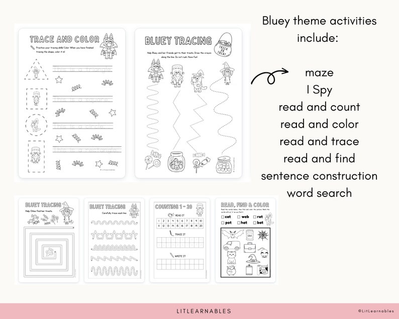 Bluey Halloween Activity Worksheet Coloring Fun Read and Count ...