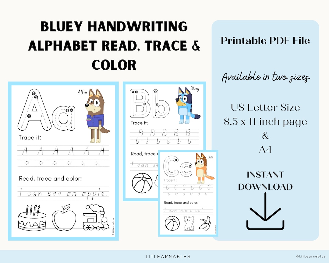Bluey Handwriting Alphabet Read Trace and Color Prep for School - Etsy