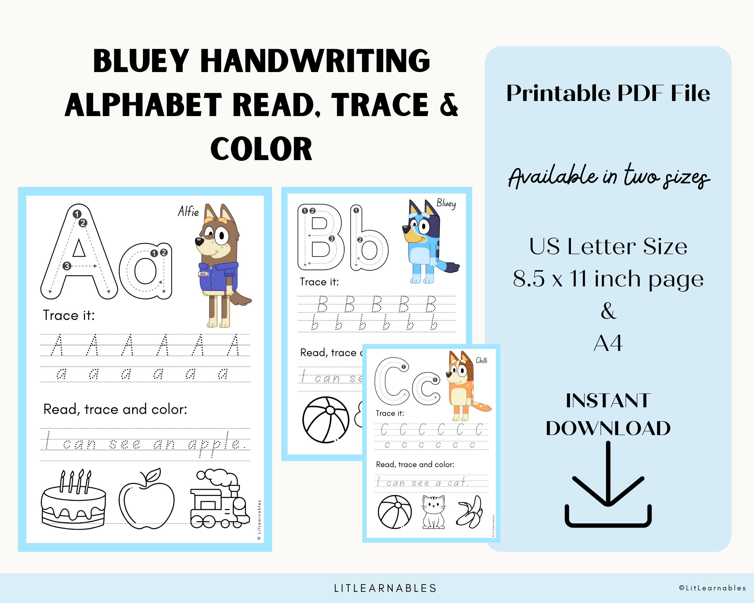 Bluey Handwriting Alphabet Read Trace and Color Prep for School - Etsy ...