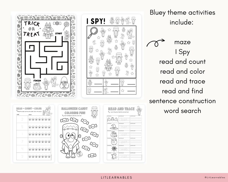 Bluey Halloween Activity Worksheet Coloring Fun Read and Count ...
