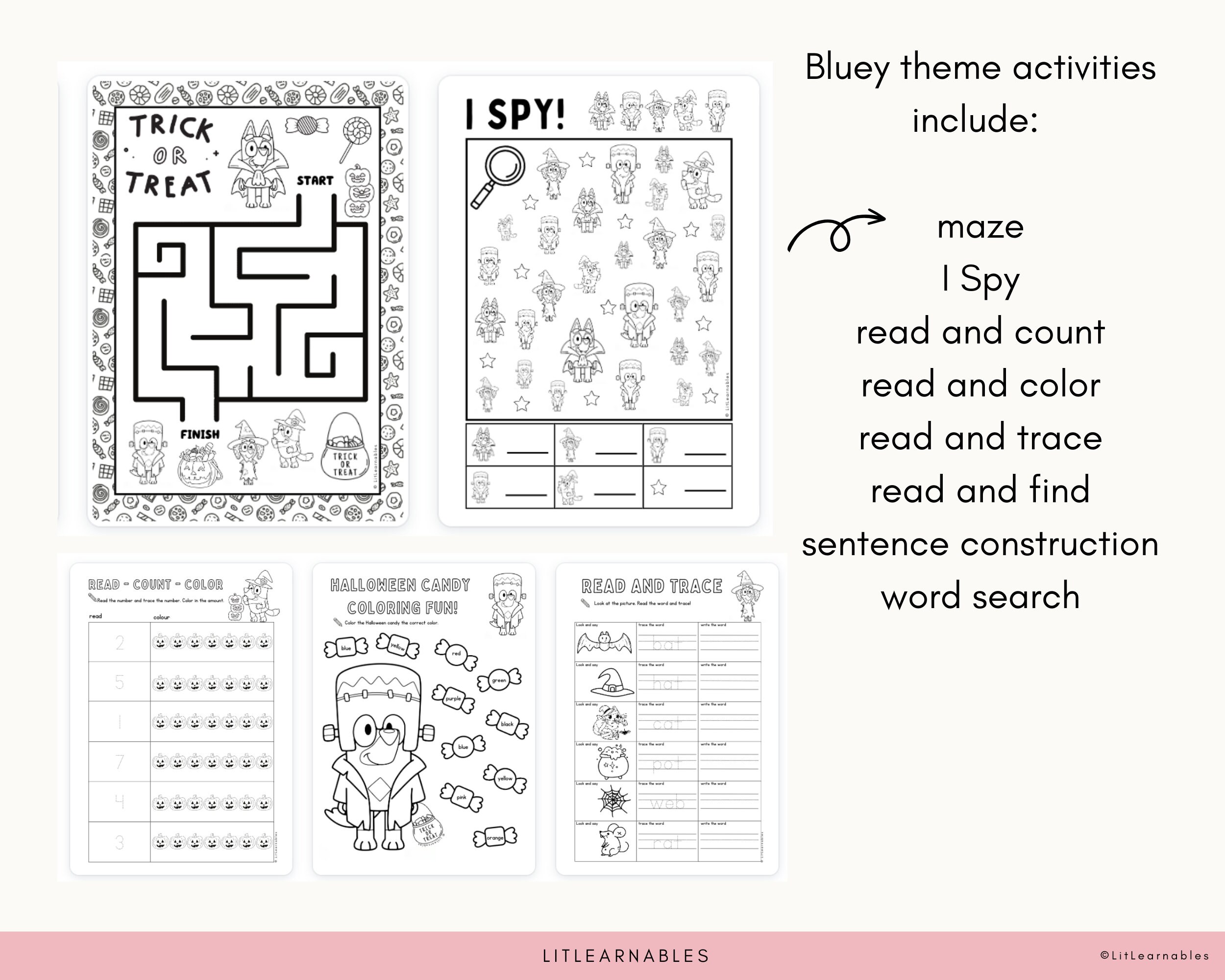 Bluey Halloween Activity Worksheet | Coloring Fun | Read and Count ...