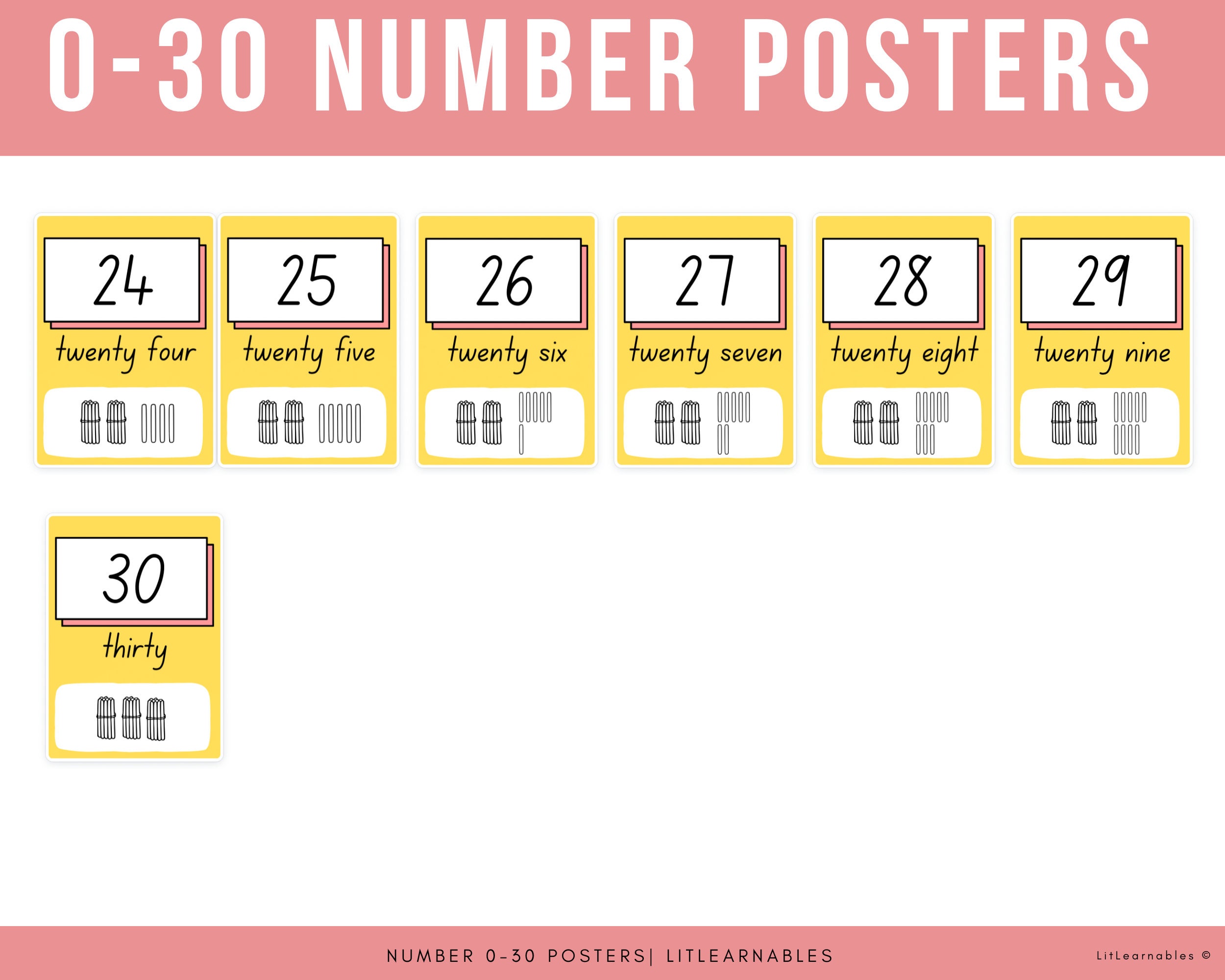 Bright Classroom 0-30 Number Poster Alphabet Posters Colorful Classroom ...