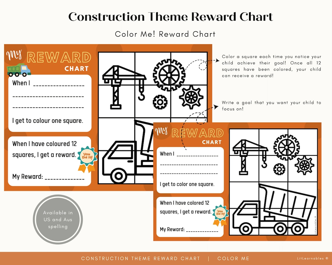 Construction Color Reward Chart | Toddler Reward Chart | Color Reward ...