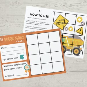 Construction Puzzle Reward Chart | Toddler Reward Chart | Puzzle Reward ...