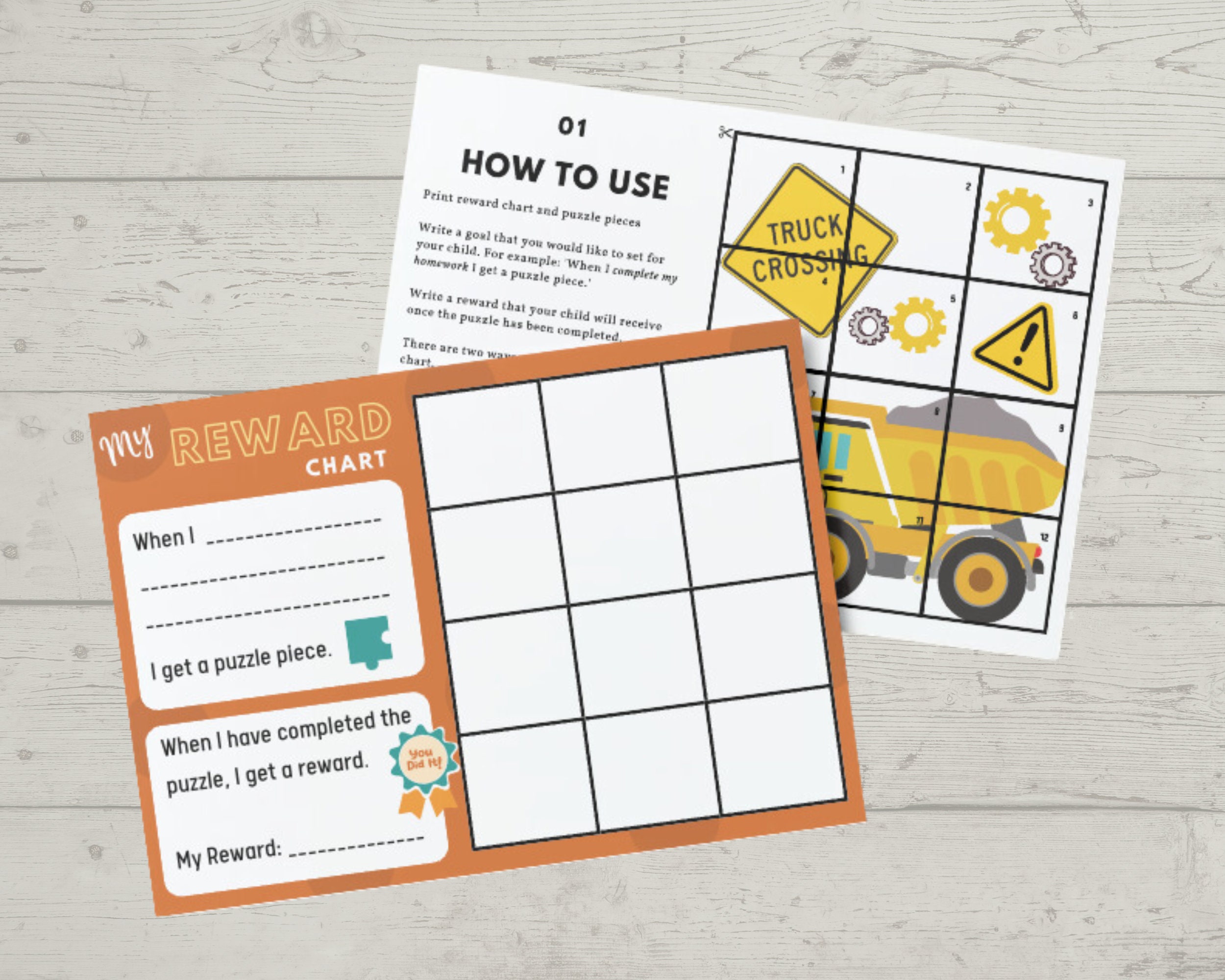 Construction Puzzle Reward Chart | Toddler Reward Chart | Puzzle Reward ...